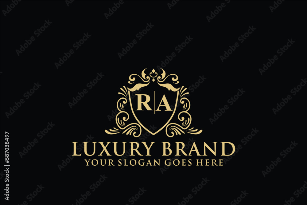 letter Initial RA elegant luxury monogram logo or badge template with ...