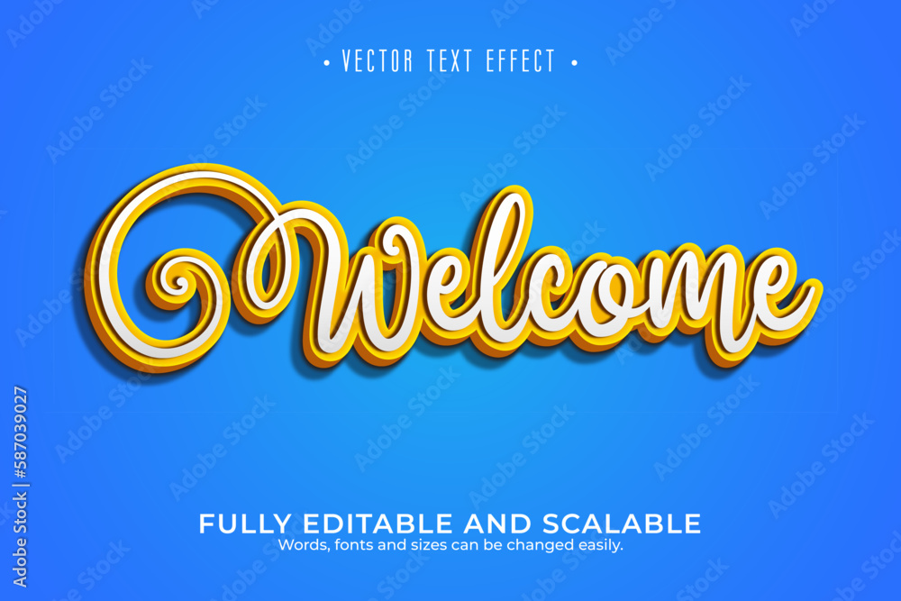 Welcome text effect on a blue background Stock Vector | Adobe Stock