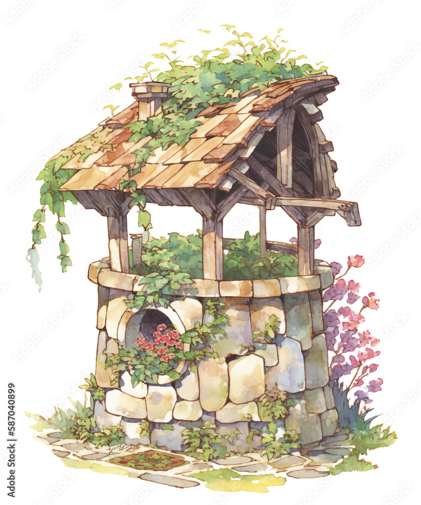 Stone Wishing Well Drawing