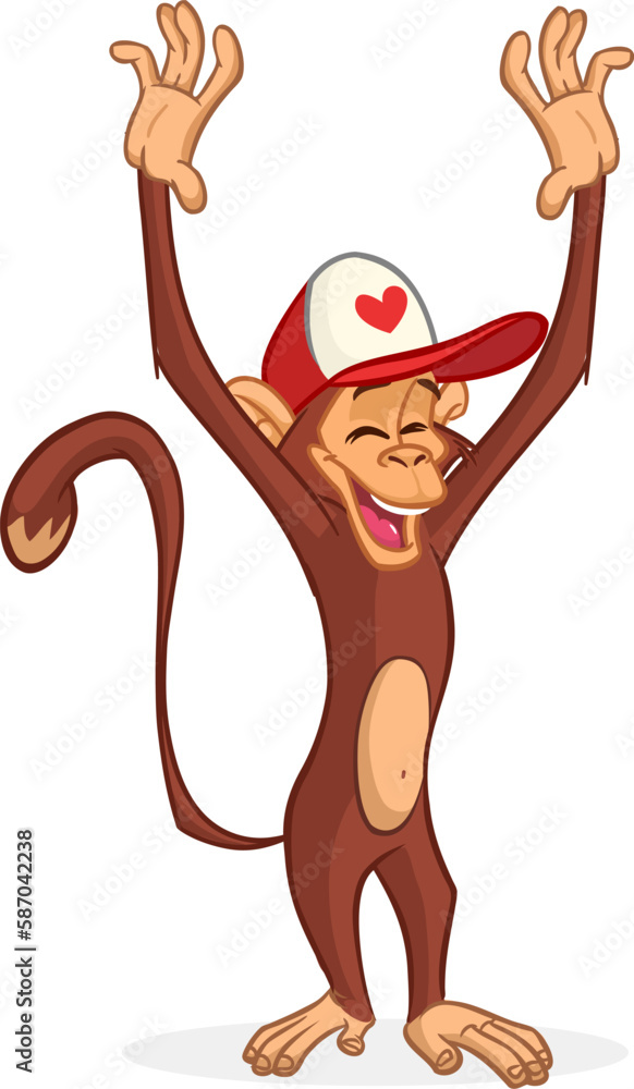 Cartoon funny monkey chimpanzee. Vector illustration of happy monkey ...