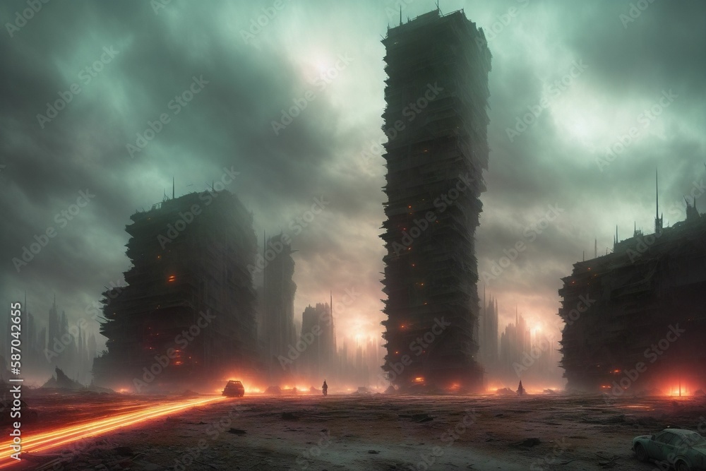End of the world. Epic realistic dramatic cityscape of the apocalypse ...