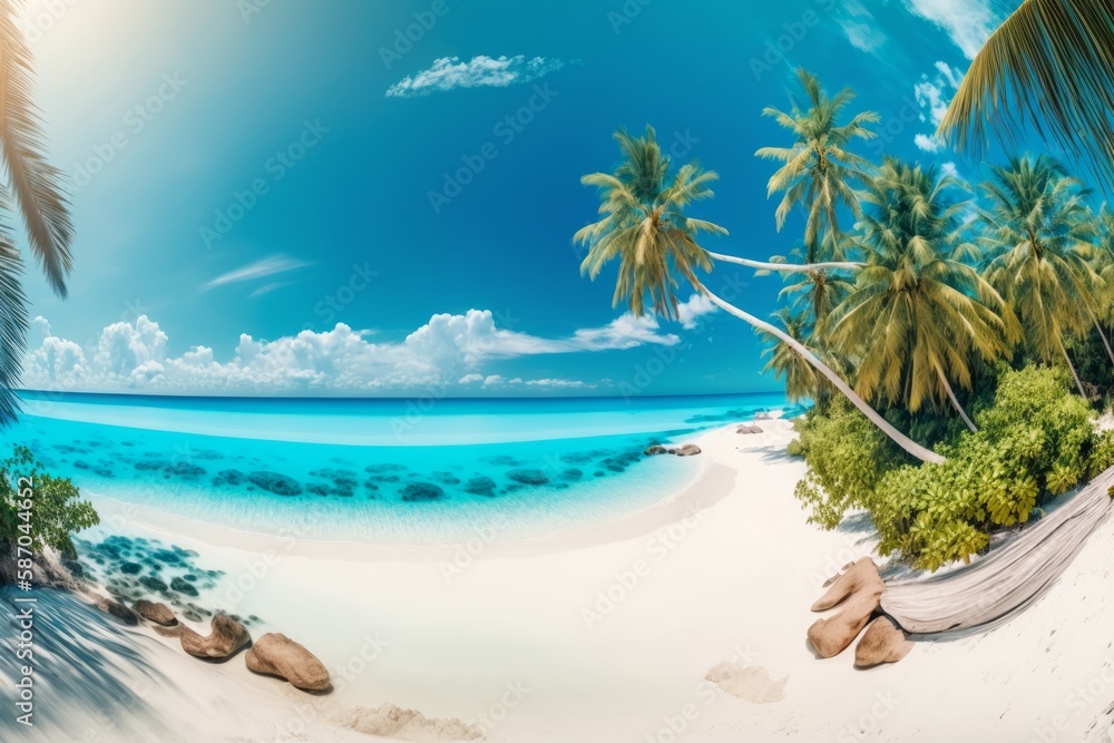 Beautiful tropical beach banner White sand and coco palms travel ...