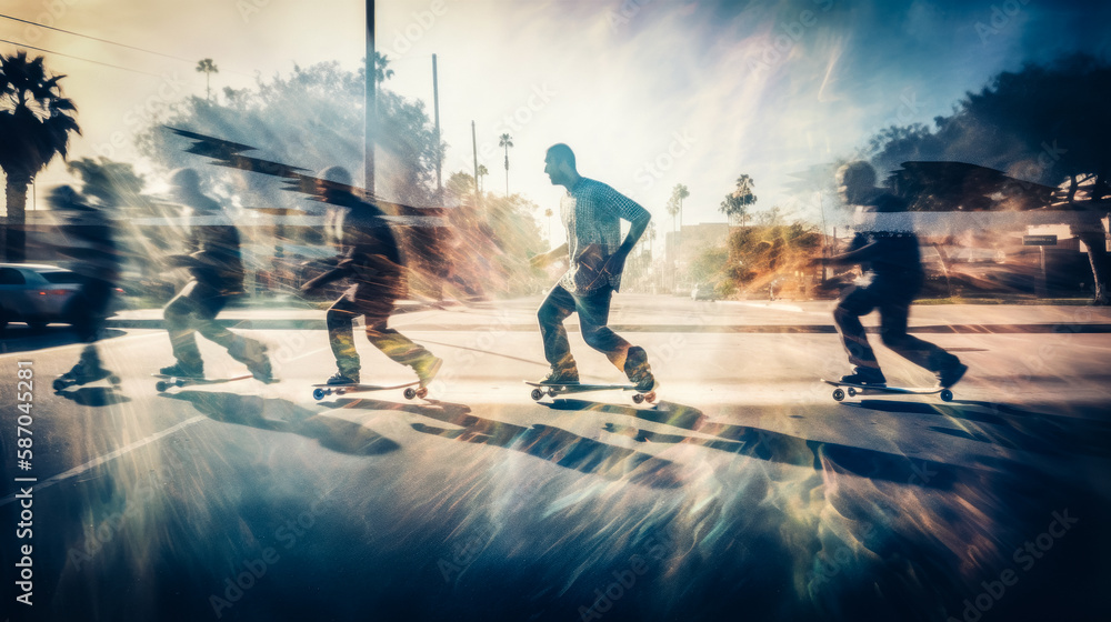 Thrilling Action - Skateboarder in Multiple Exposure. The skater's ...