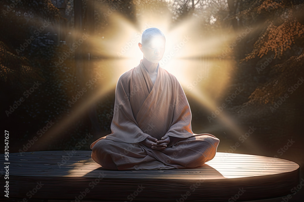 light emanating from the heart and third eye of a meditating Buddhist ...