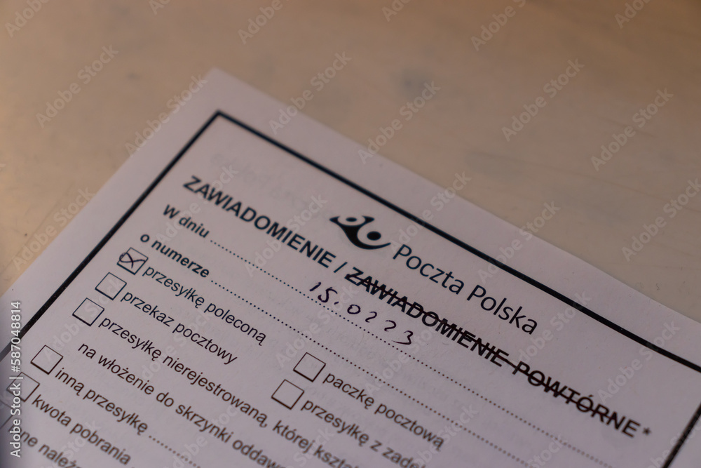 Logo of the Polish post office. Form with confirmation of posting a ...