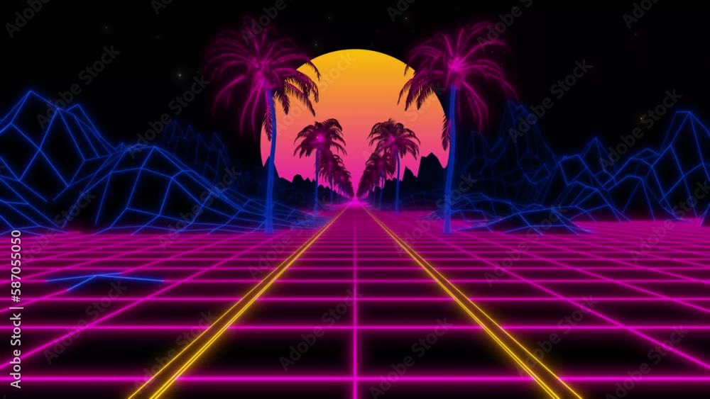 80s style Retro Sci-Fi seamless loop, futuristic grid landscape. Retro ...