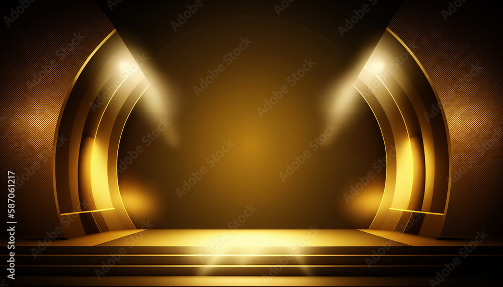 Empty stage with a gold podium for product presentation, luxury ...