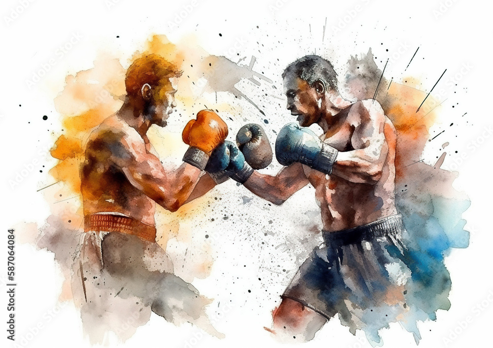 Watercolor abstract representation of boxing. Boxing players in action ...