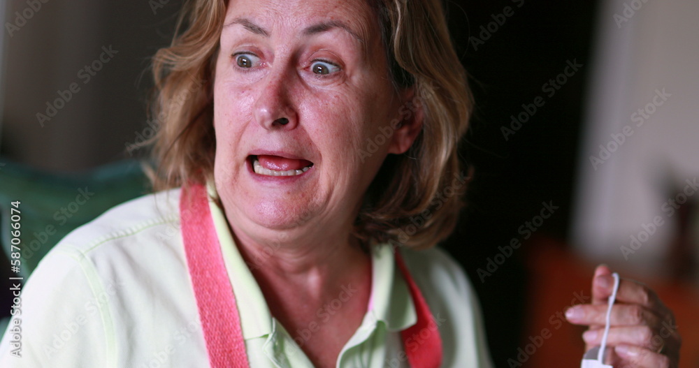 Older woman shock reaction with mood swings. Portrait of senior lady ...