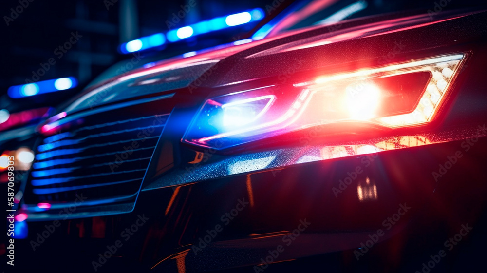 Police lights of the Police car. Police car with red and blue emergency ...