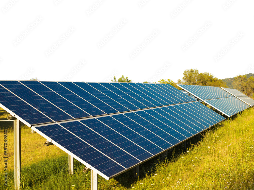 photovoltaic solar park renewable energy wind generators - 3d rendering ...