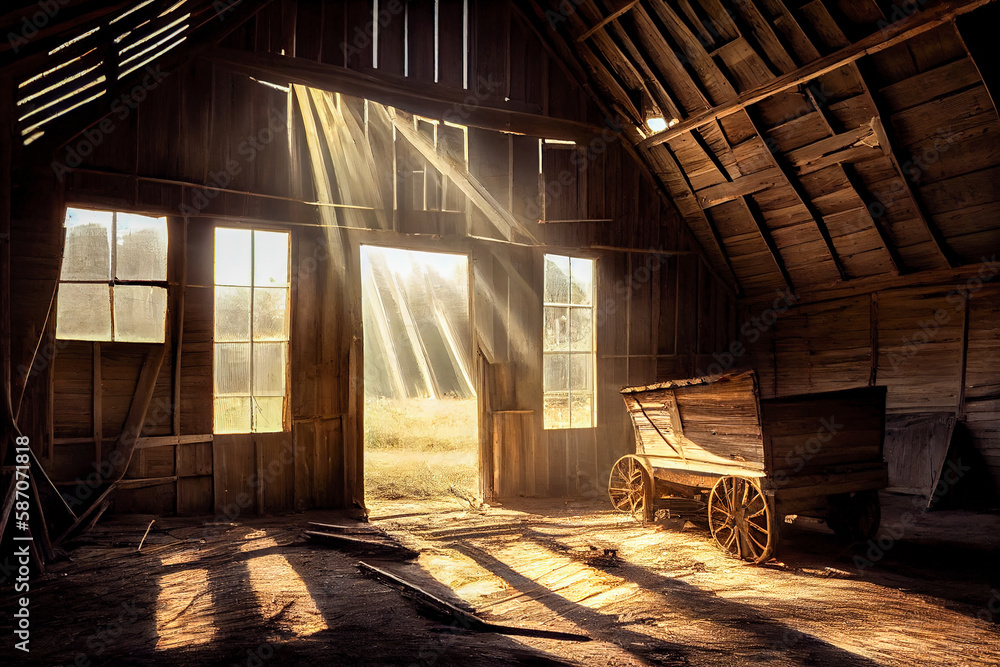 old barn with sun rays from windows. Generative AI, Generative, AI ...