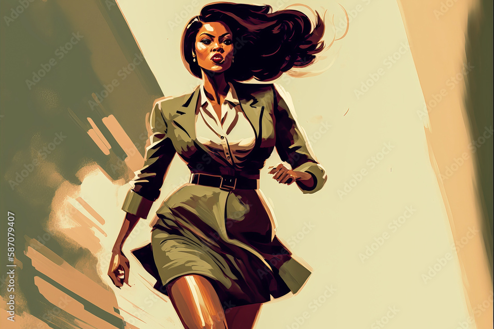 Powerful and realistic illustration of a woman with a determined ...