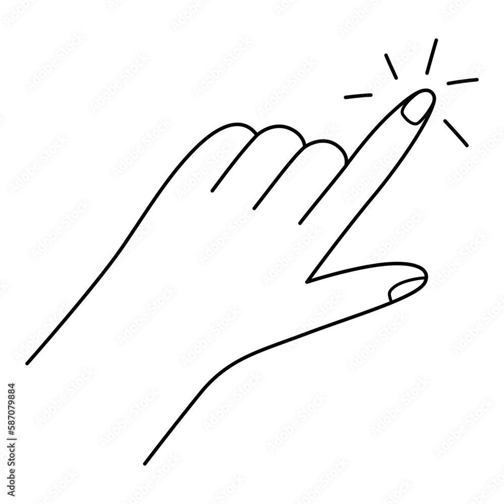 Cute hand pointing gesture. Touch or click icon in line style Stock ...