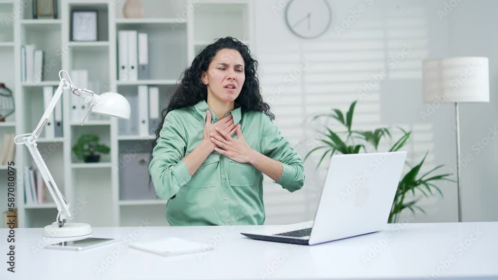 Female has a heart attack pain, tension Sick employee feeling heartache ...