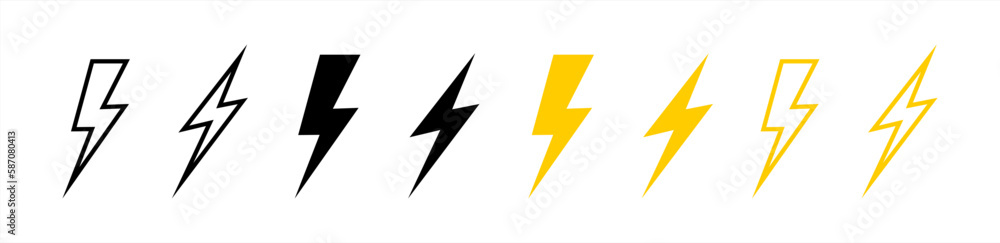 Electric vector icons, isolated. Bolt lightning flash icons. Flash ...