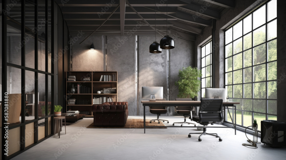 Contemporary Office. Industrial Interior Design Background. Generative ...