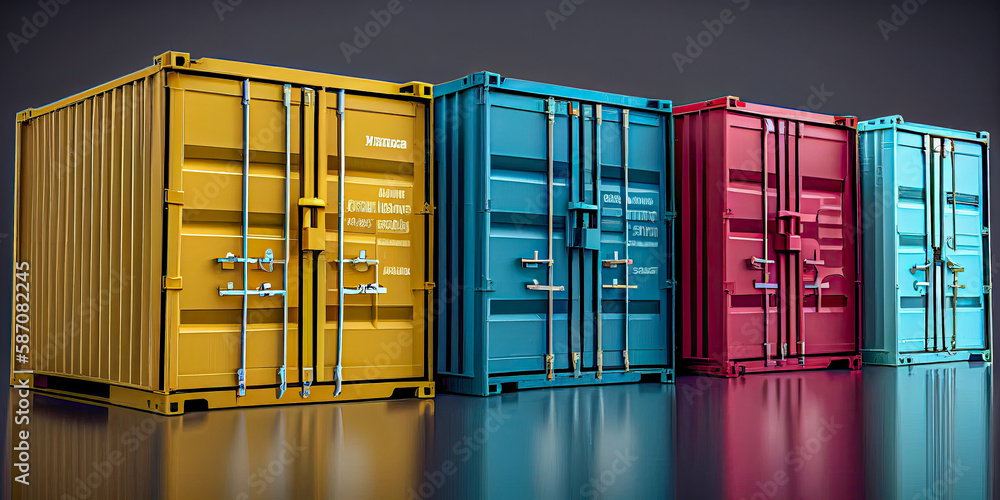Maritime container of various colors for transporting goods, industry ...