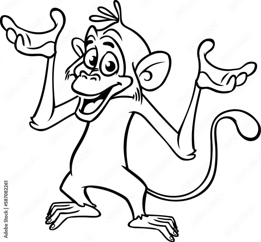 Cartoon funny monkey. Vector illustration of happy monkey chimpanzee ...