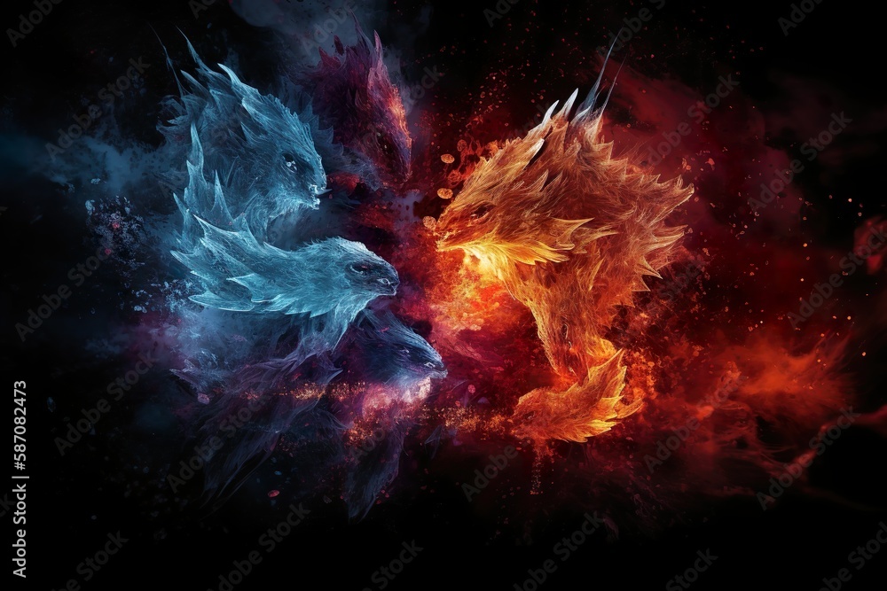 Ice colliding with flames desktop wallpaper - high contrast Stock ...
