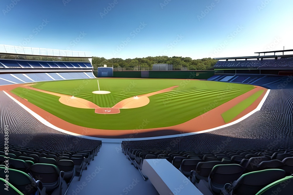 Grand baseball stadium field diamond daylight view, modern public sport ...