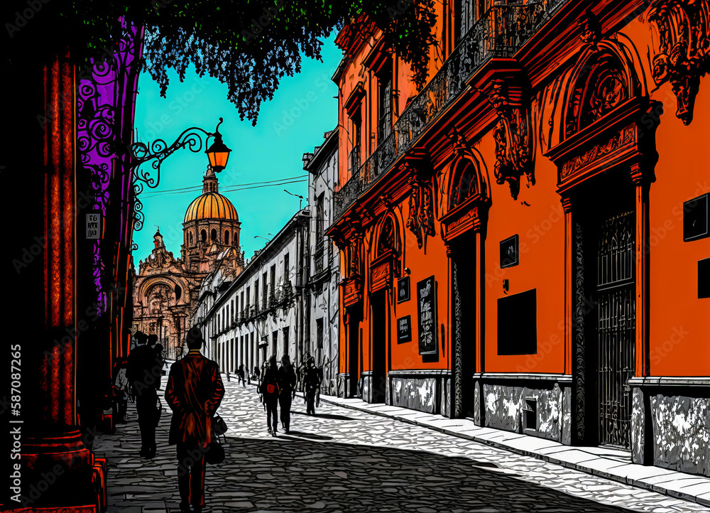 Animated street scene in Mexico City highlighting the colonial ...