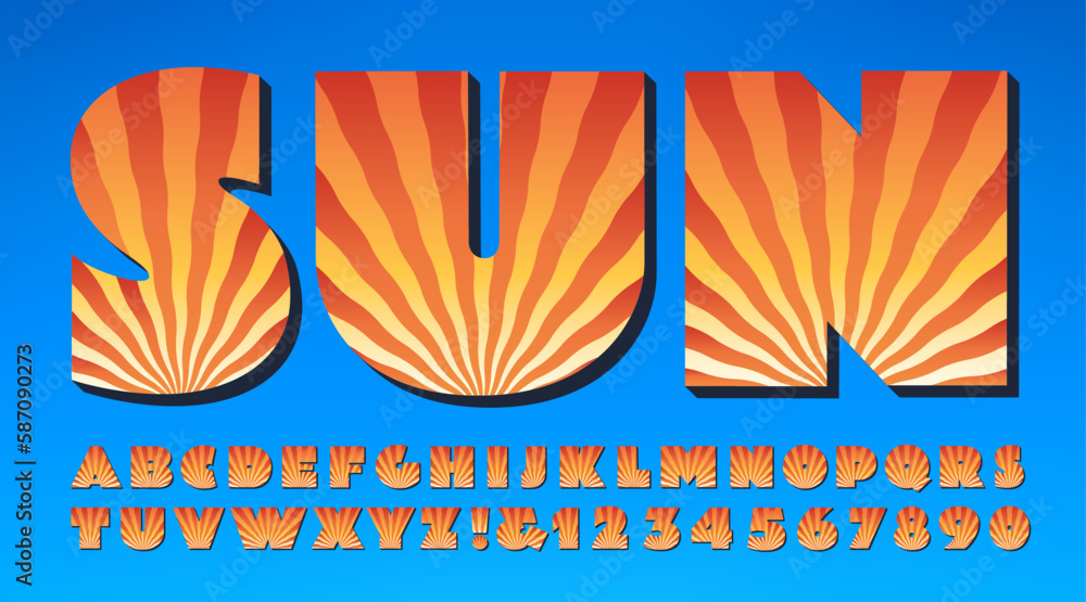 Sun bold font has wavy rays suggesting a sunrise or sunset. This ...