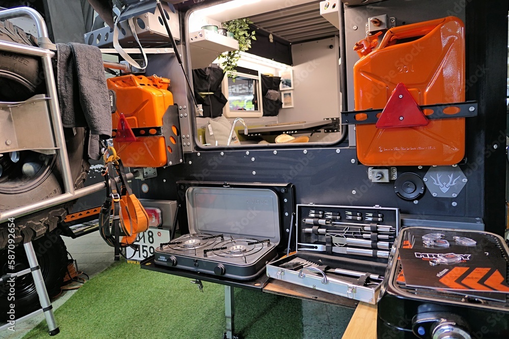 Rear part of custom motorcycle sport designed camper van Crawler TRC ...