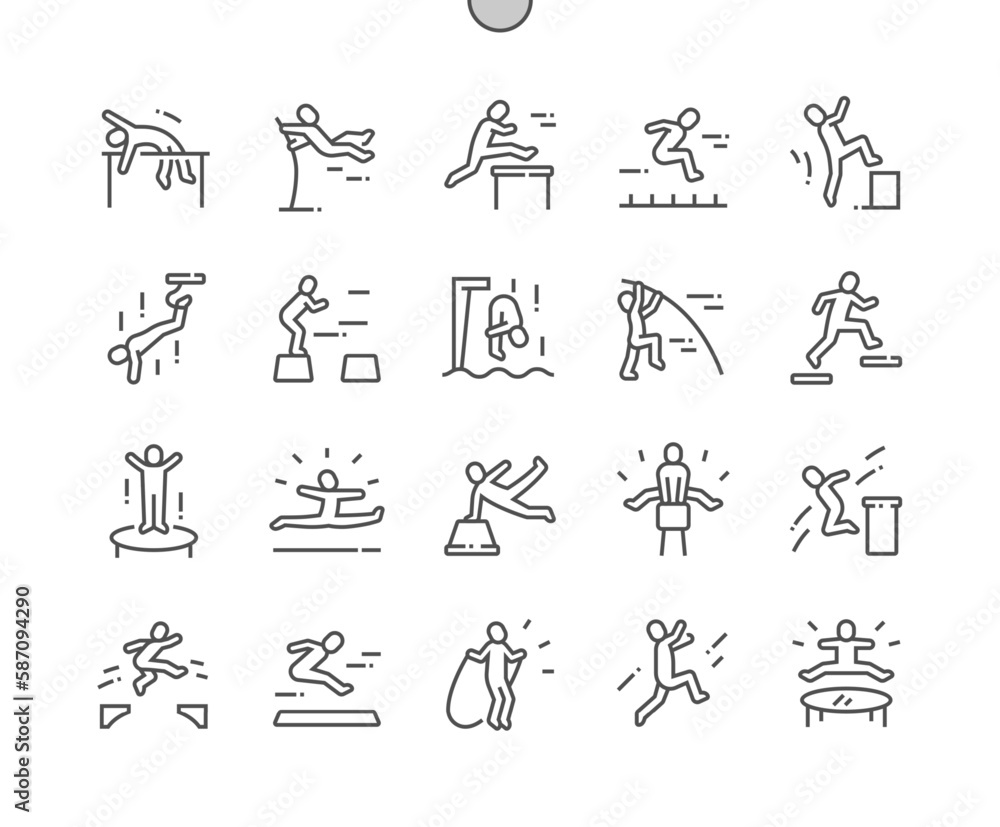 High jump. Various jumper human. Jumping trampoline. Pole vault. Pixel ...