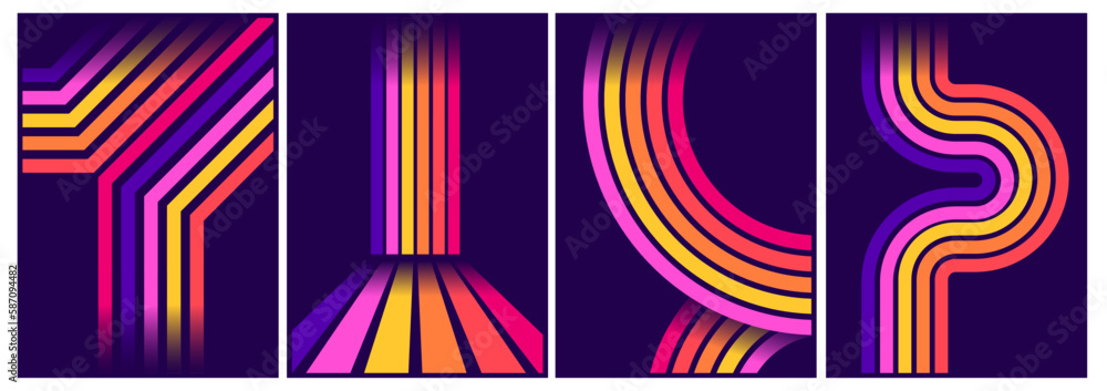 retrofuturism poster design in trend retro line style and neon colors ...