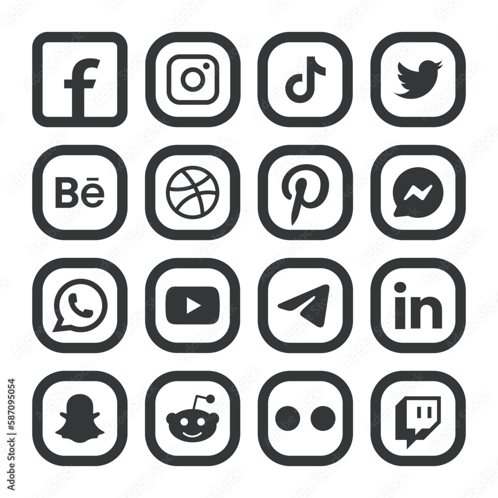 Popular social network logo icons facebook instagram youtube pinterest ...