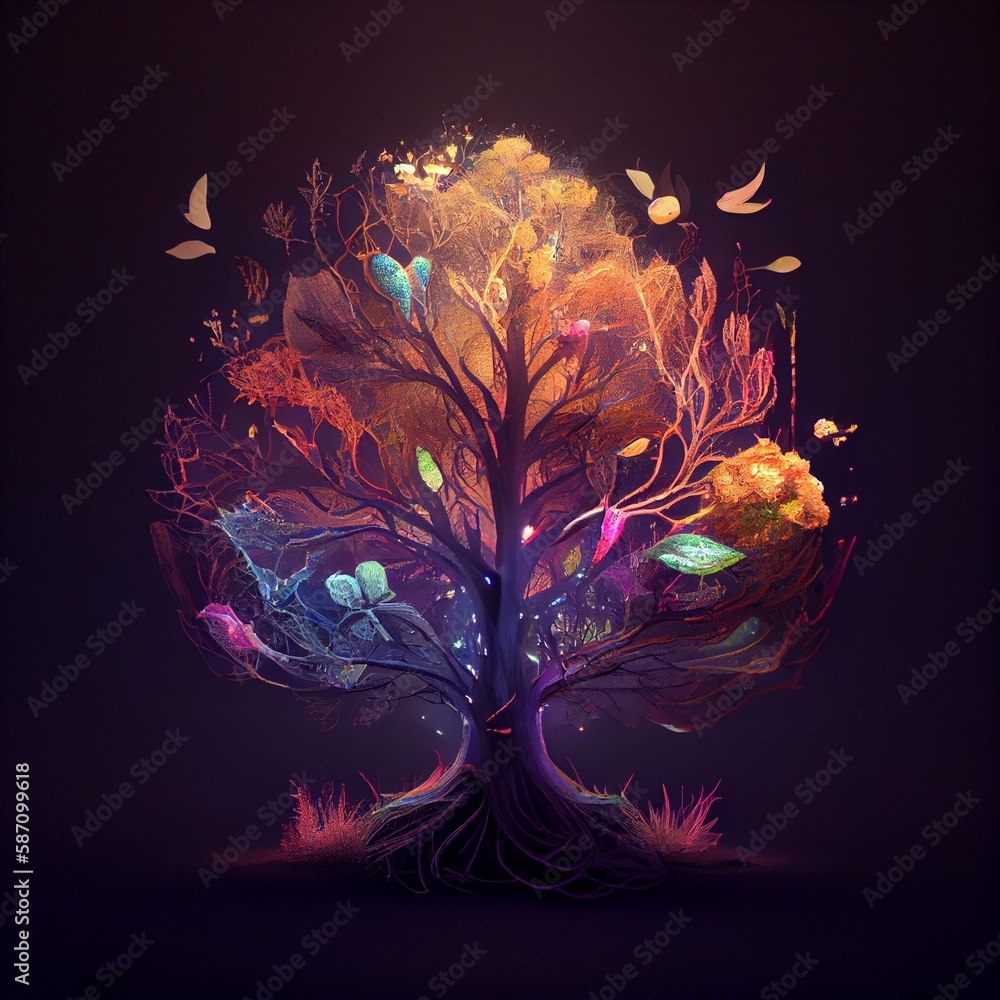 beautiful magic tree, the beginnings of life, a family tree, generative ...
