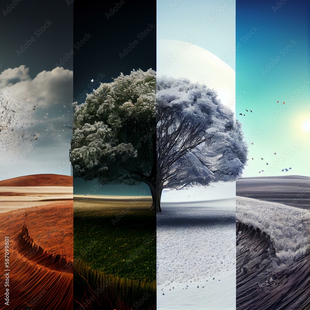 split comparison view of different summer vs winter seasons, aging or ...