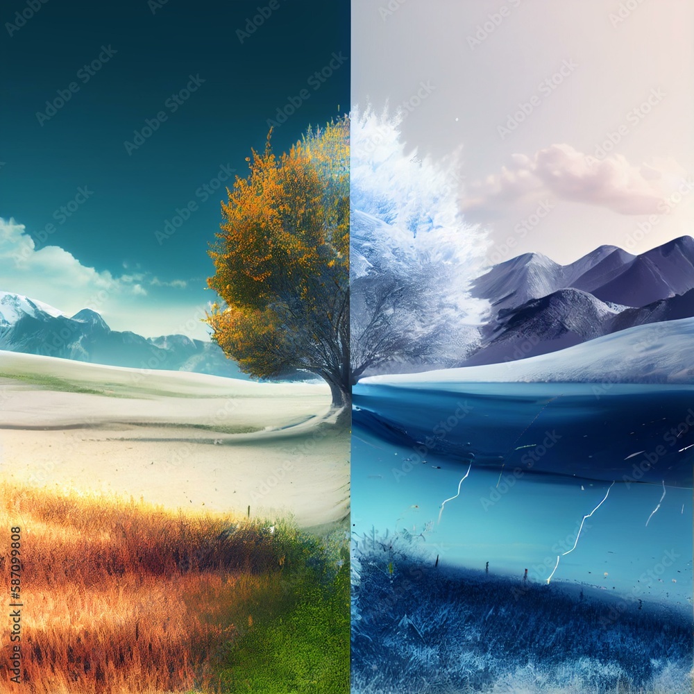 split comparison view of different summer vs winter seasons, aging or ...