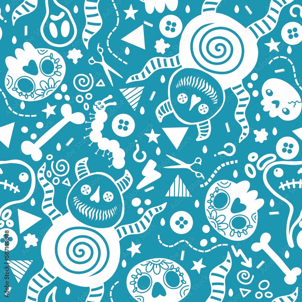 Cartoon monsters seamless devil halloween aliens pattern for kids clothes print and wrapping ...