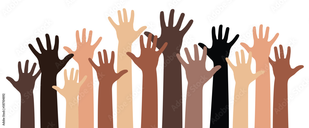 Many hands of different skin color - diversity concept - vector ...