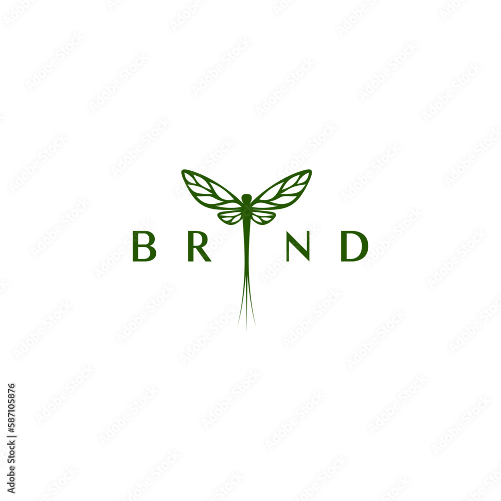 Minimalist Green Mayfly Logo Design. Simple Environmental Illustration ...