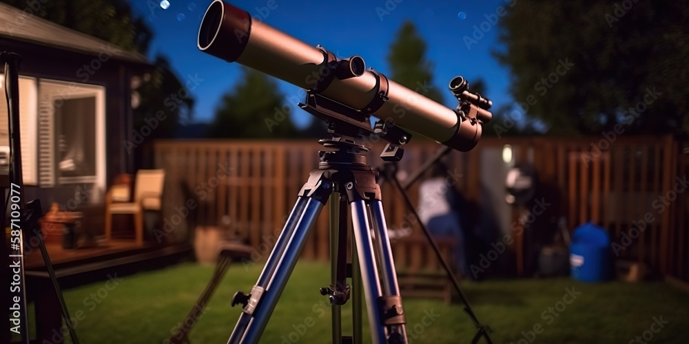 telescope set up in backyard ready for evening of stargazing and ...