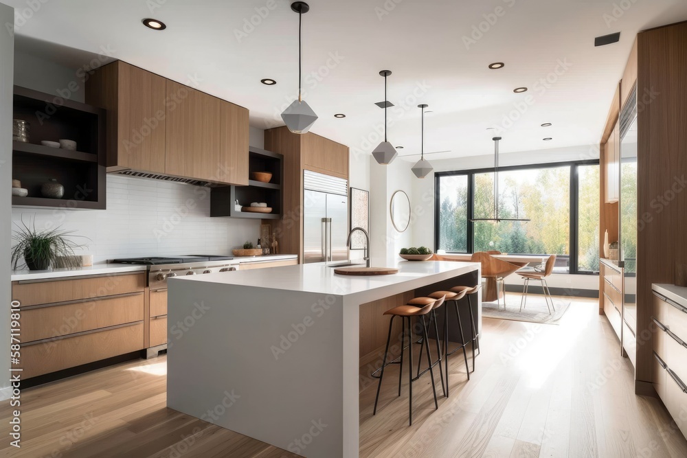 Kitchen: As you enter the kitchen, you see a large island with a white ...