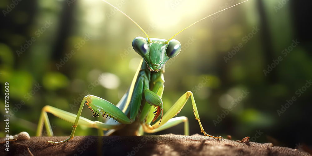 amazing macro photography of a cyborg green praying mantis in the ...