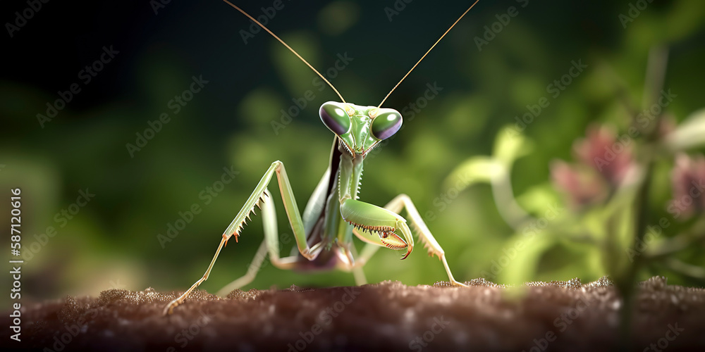 amazing macro photography of a cyborg green praying mantis in the ...