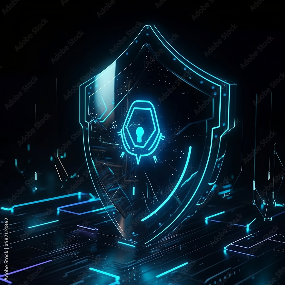 This Generative AI art logo features a futuristic, high-tech design ...