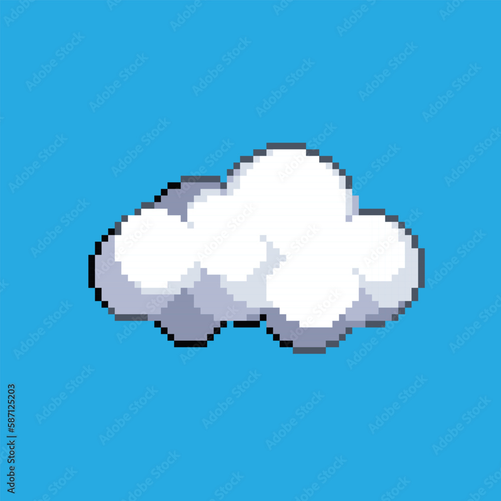 Pixel art illustration Cloud. Pixelated cloud. White sky cloud ...