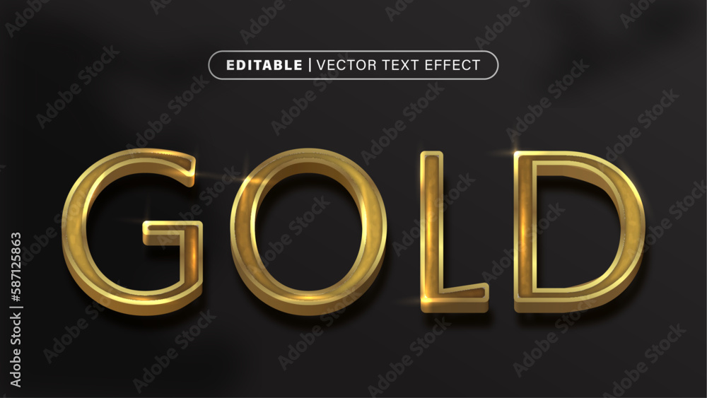 Editable 3D Style Gold Text Effect with Black Color Background Vector ...