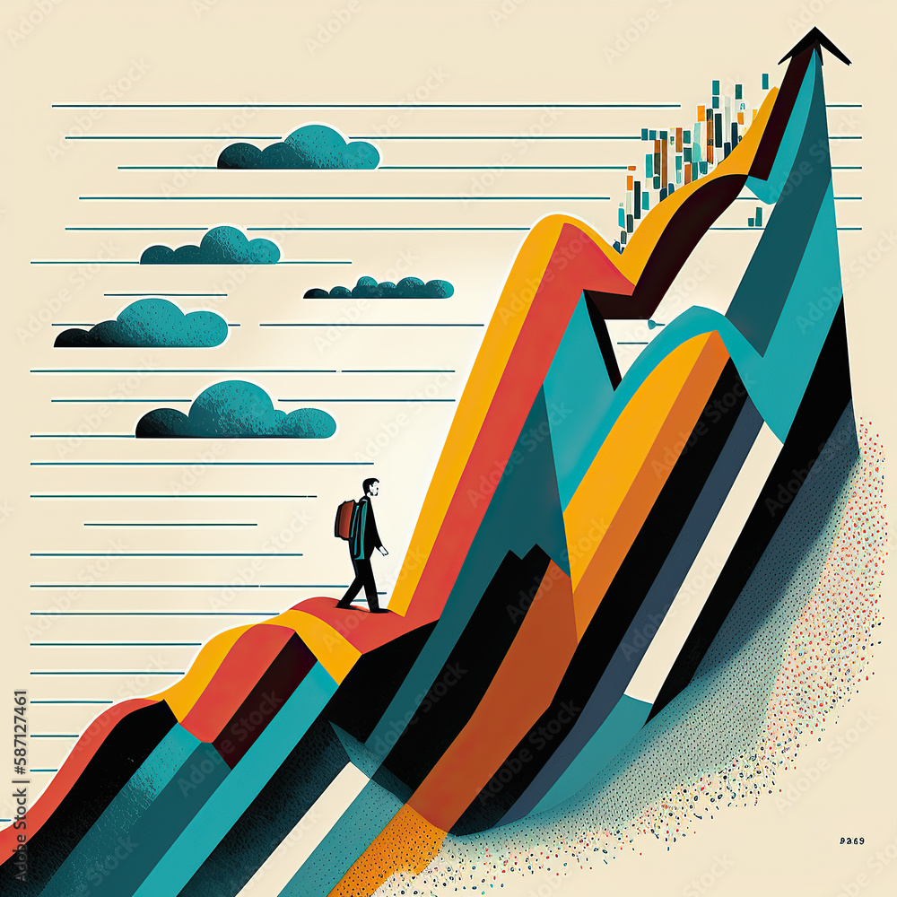 illustratio of a man climbing a graph of claim, life challenges Stock ...
