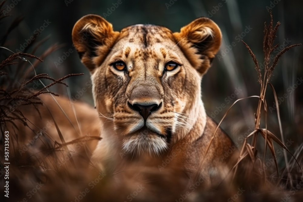 Beautiful lioness in nature in a natural habitat. AI generated, human ...