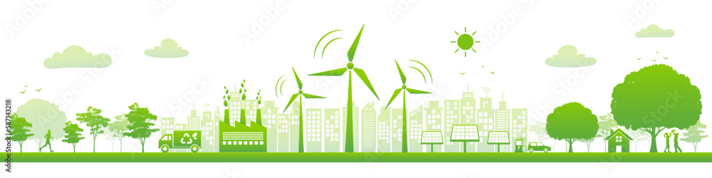Renewable and Eco Friendly Energy Concept Banner. Flat design elements ...