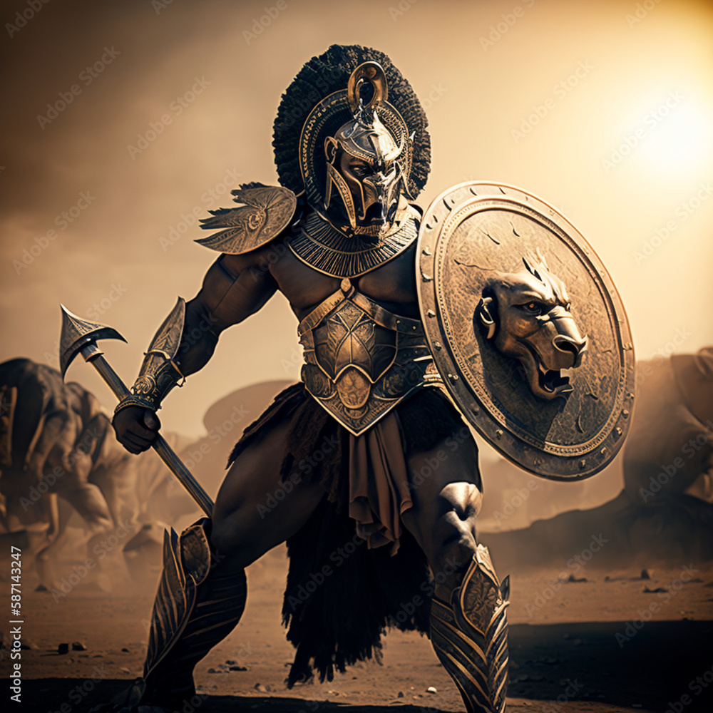 badass ancient african boxer in the form of achilles, before combat ...