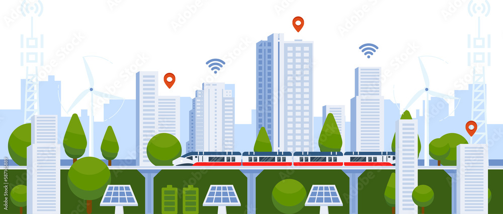 ภาพประกอบสต็อก Smart city green environmental background ภาพ | Adobe Stock