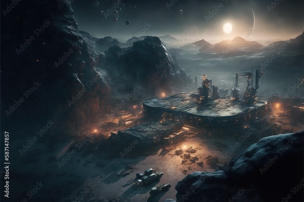 Top view scifi moon base with futuristic advance structure design on ...